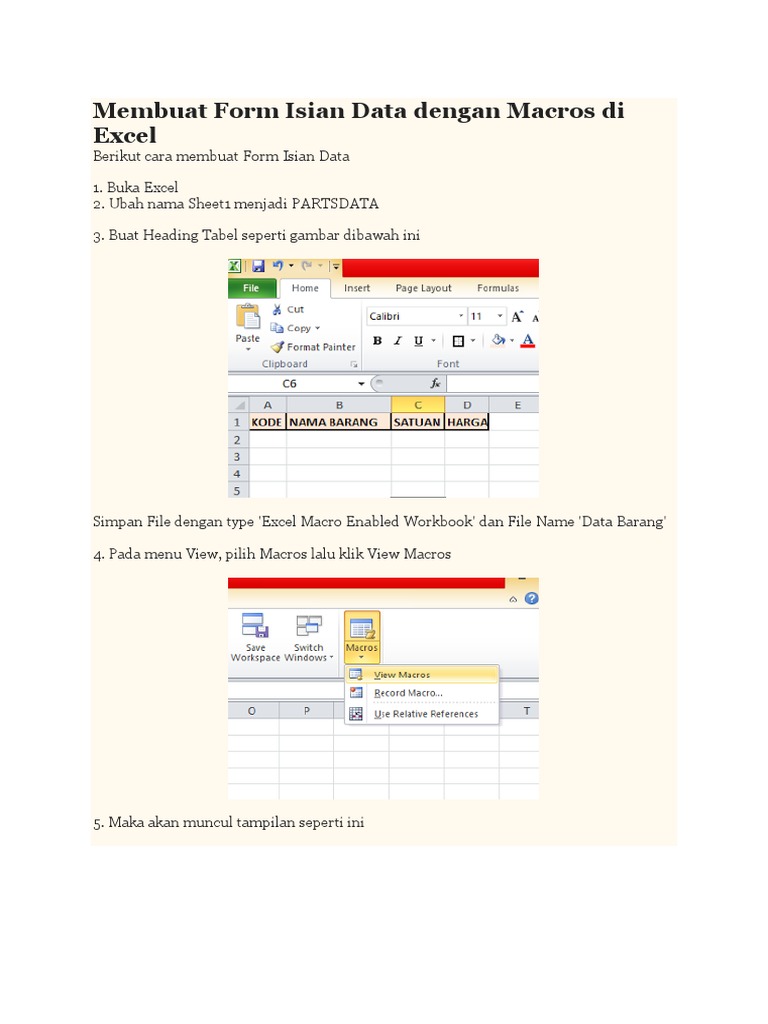 Membuat Form Isian Data Dengan Macros Di Excel | PDF