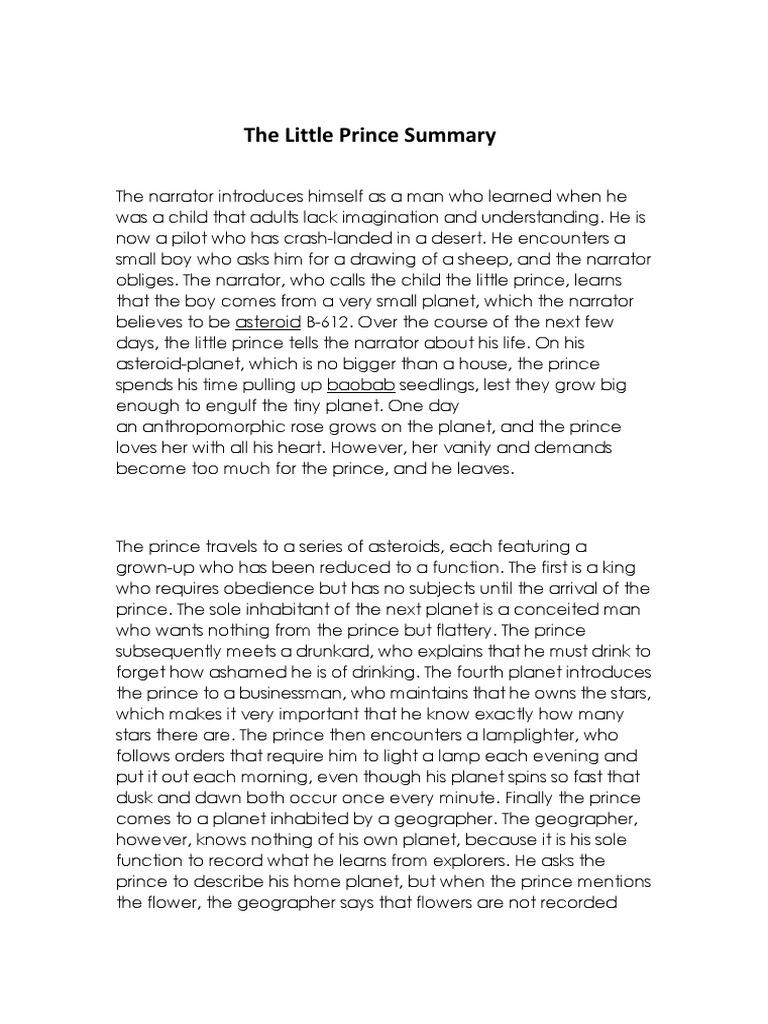 The Little Prince Summary: Saint-Exupéry's Novella Explored | PDF | The ...