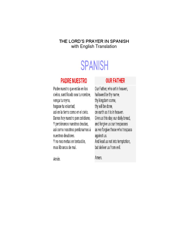 The Lord'S Prayer in Spanish With English Translation | PDF