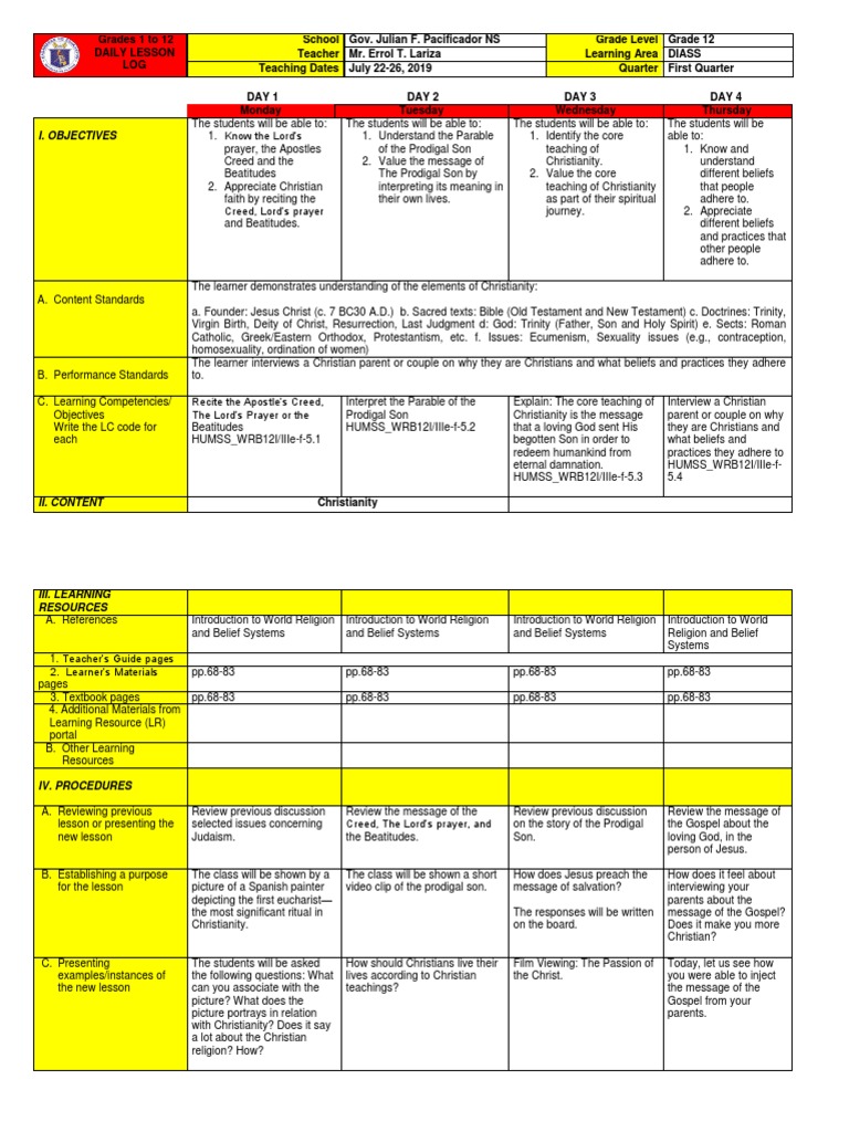 Daily Lesson Log: World Religion Overview | PDF | Trinity | Jesus