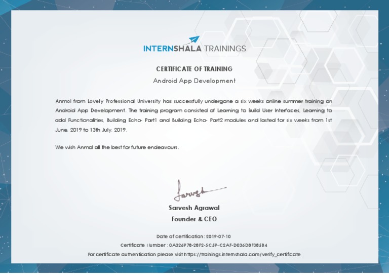 Android App Development Training - Certificate of Completion | PDF ...