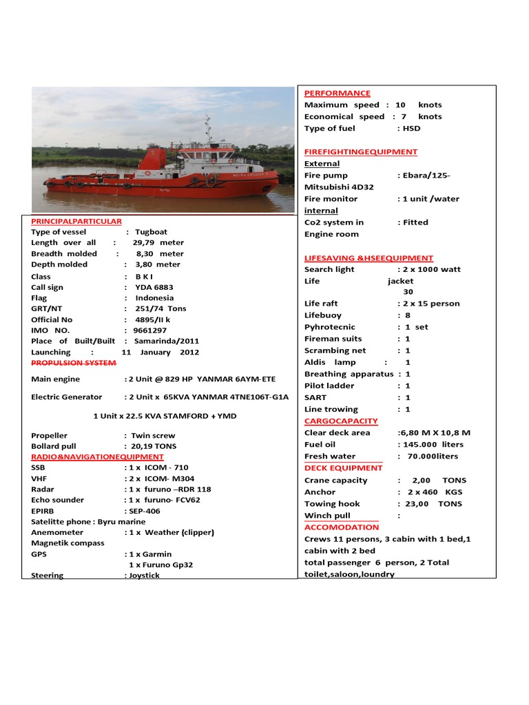 Tugboat YMD-460 Specifications | PDF | Shipping | Watercraft