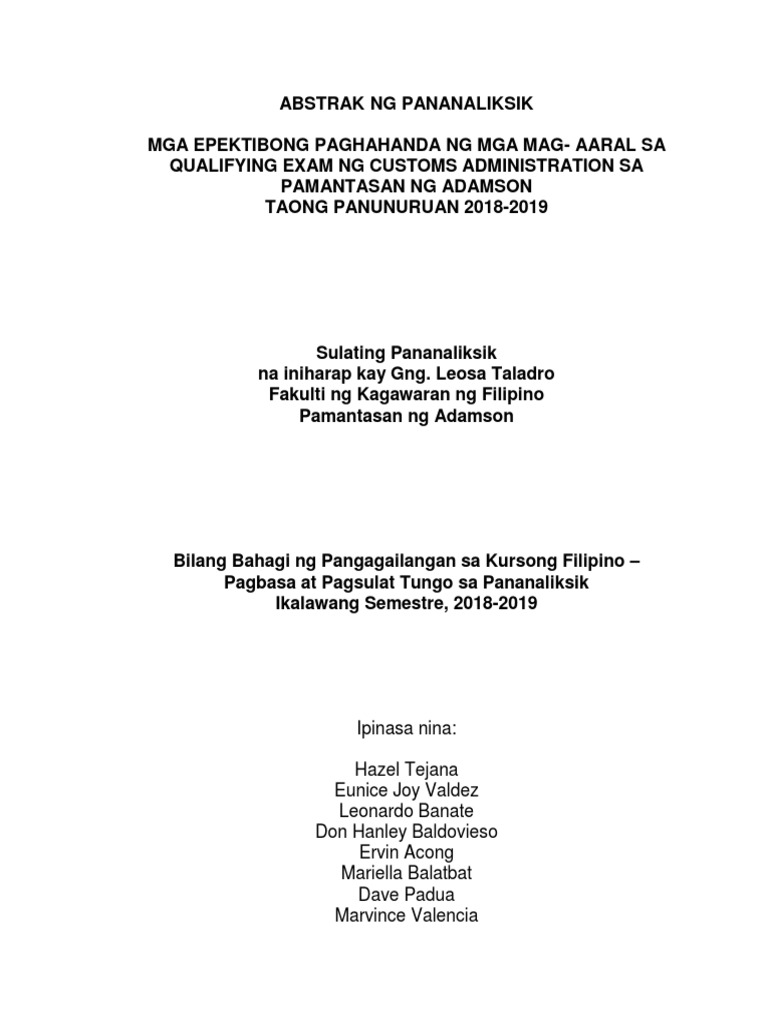 Abstrak NG Pananaliksik | PDF