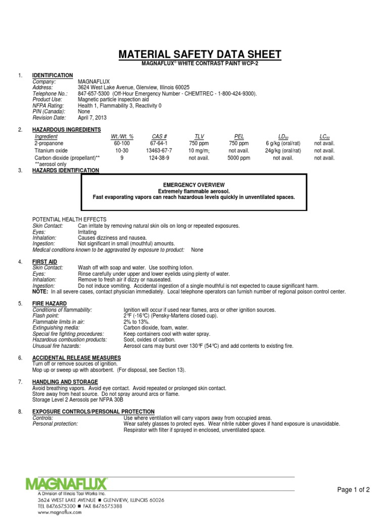 Material Safety Data Sheet: Page 1 of 2 | Download Free PDF | Combustion | Dangerous Goods