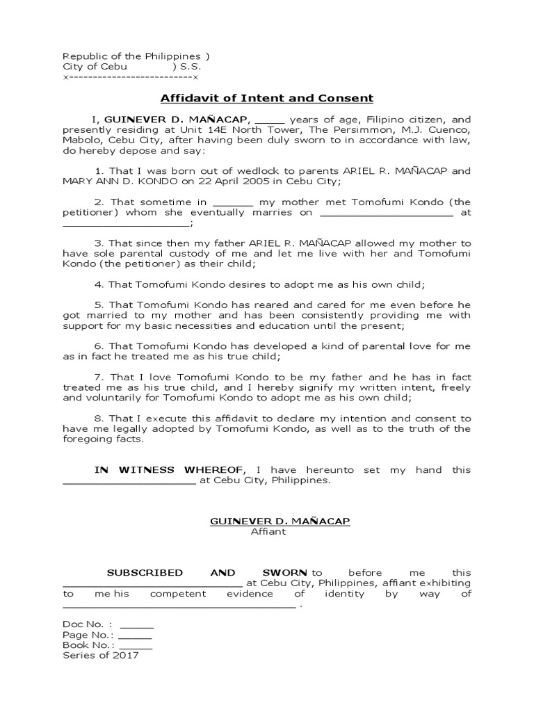 Affidavit of Consent (Child) | PDF