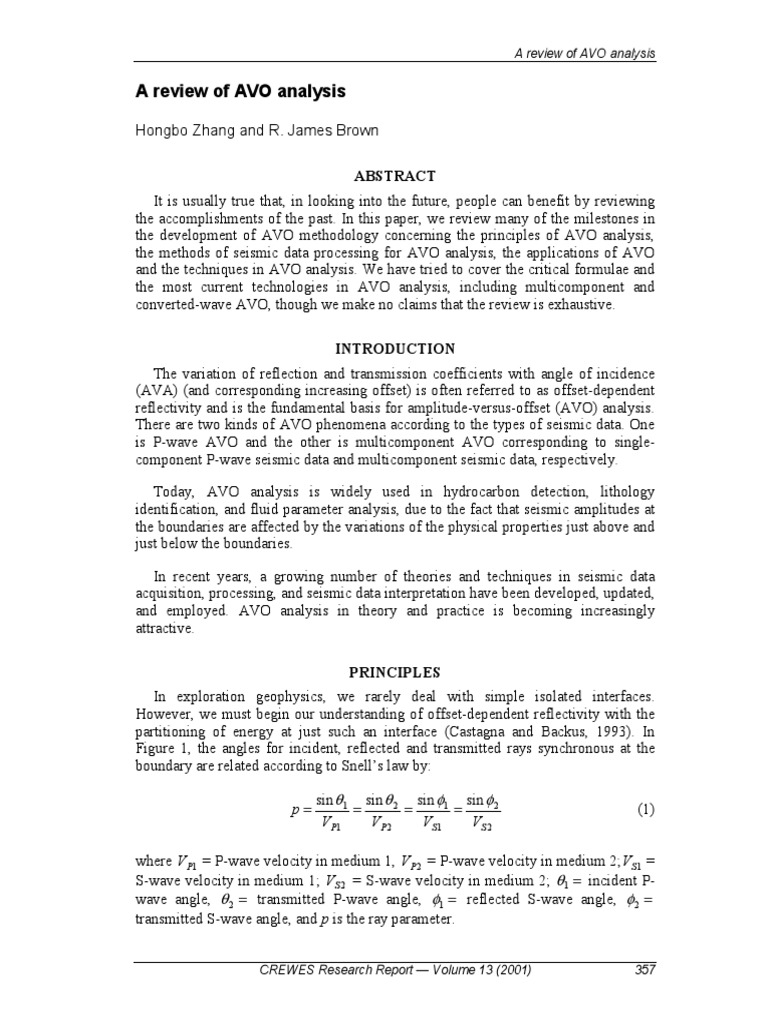 A Review of AVO Analysis PDF | PDF | Reflection Seismology | Physics