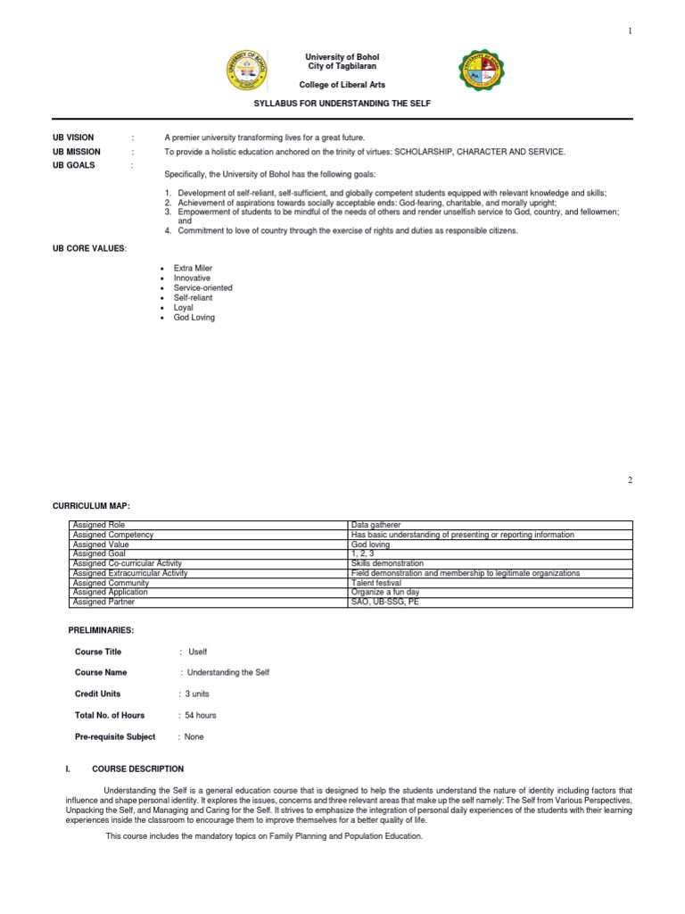 Understanding the Self Syllabus | PDF | Self | Identity (Social Science)