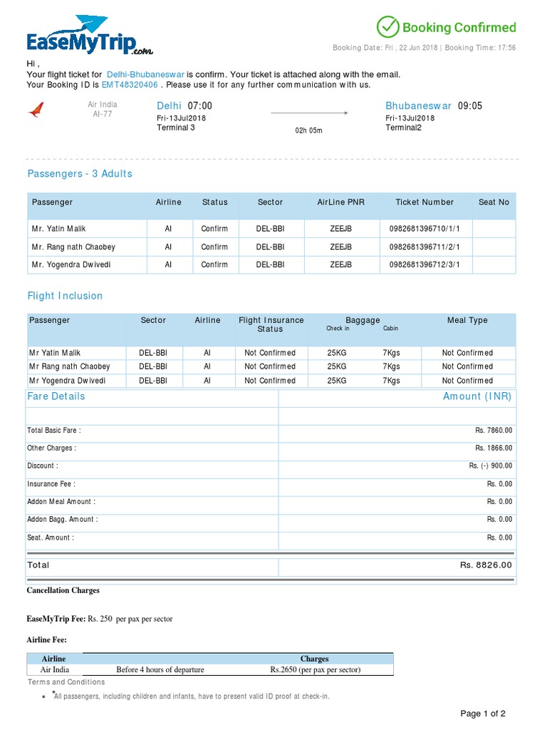 Flight Booking Confirmation for Three Passengers Traveling from Delhi ...