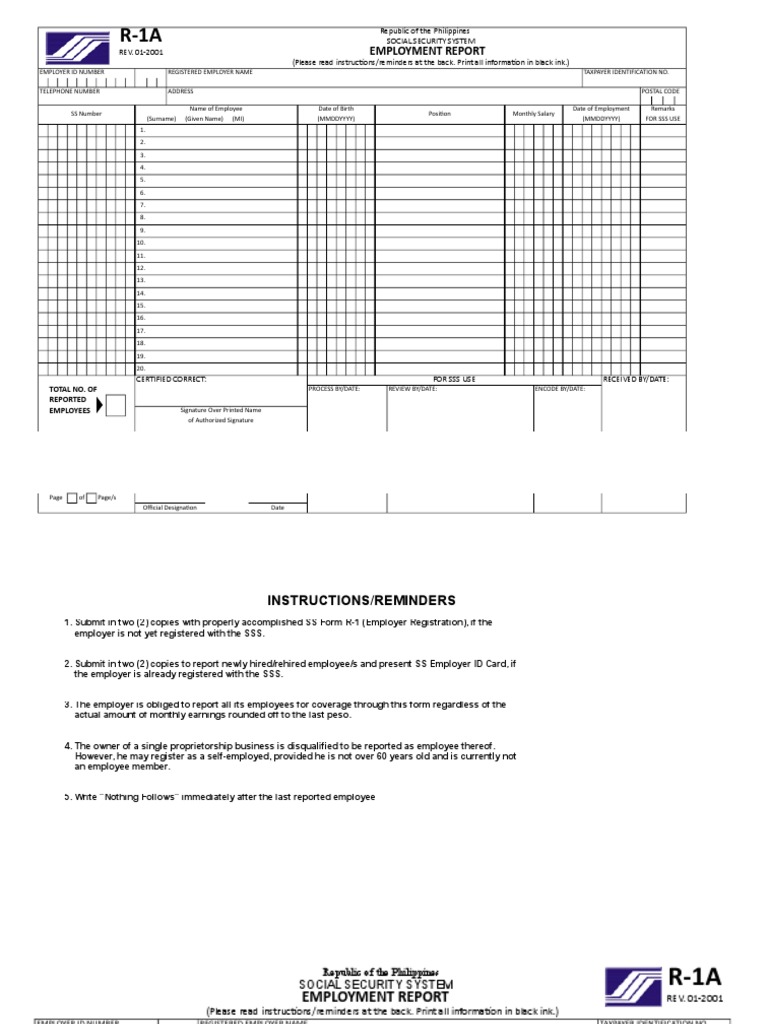 SSS R1A Form (Blank) | PDF | Identity Document | Social Security ...