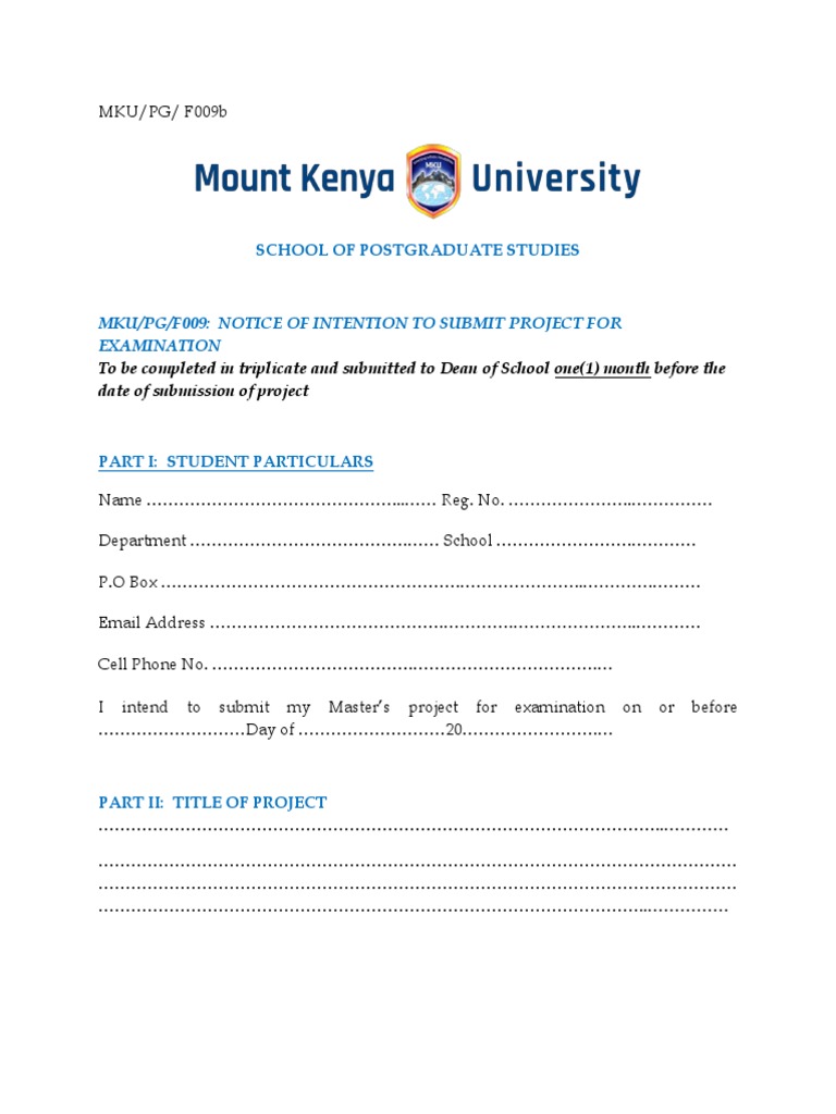 MKU Project Submission Notice Form | PDF