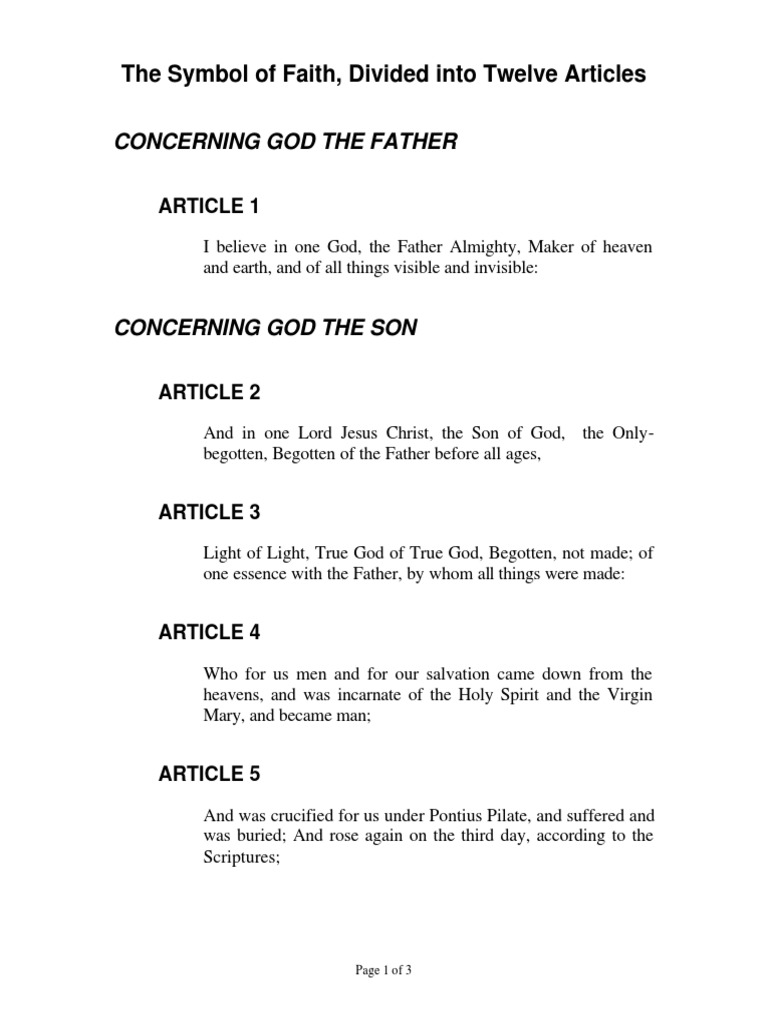 Symbol of Faith Nicene Creed in 12 Articles | PDF