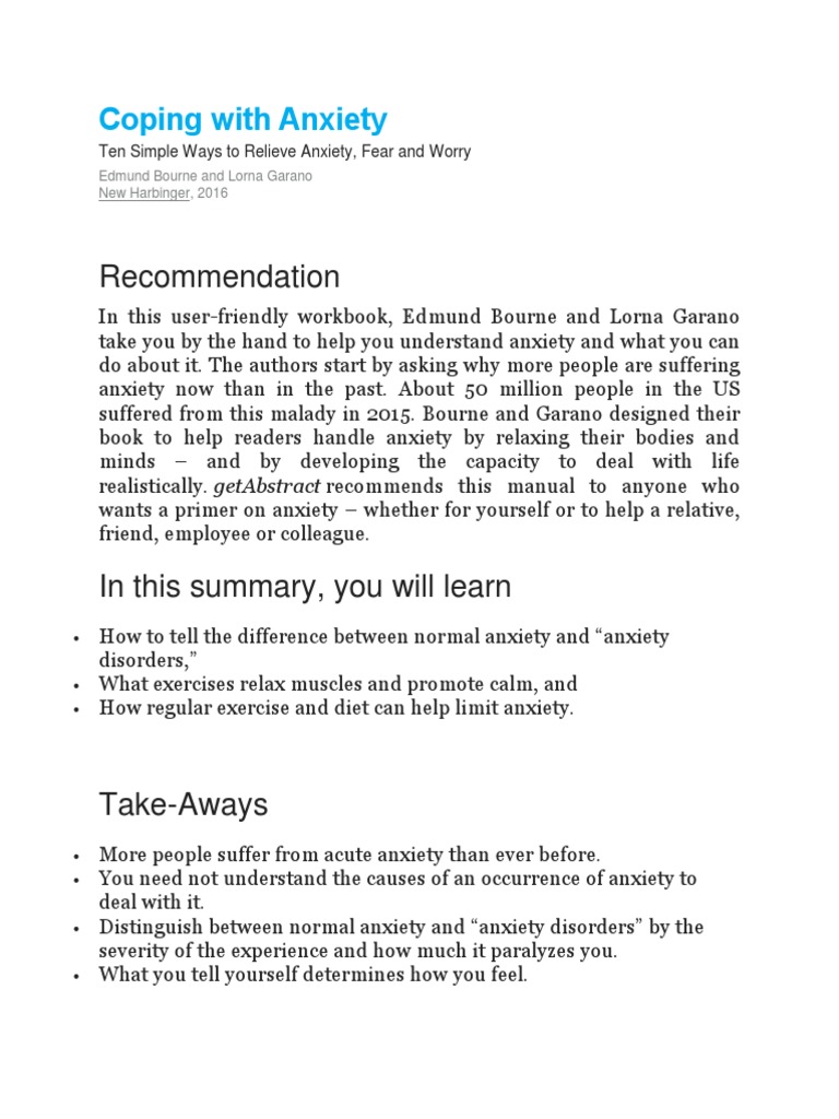 Coping With Anxiety | PDF | Anxiety Disorder | Phobia