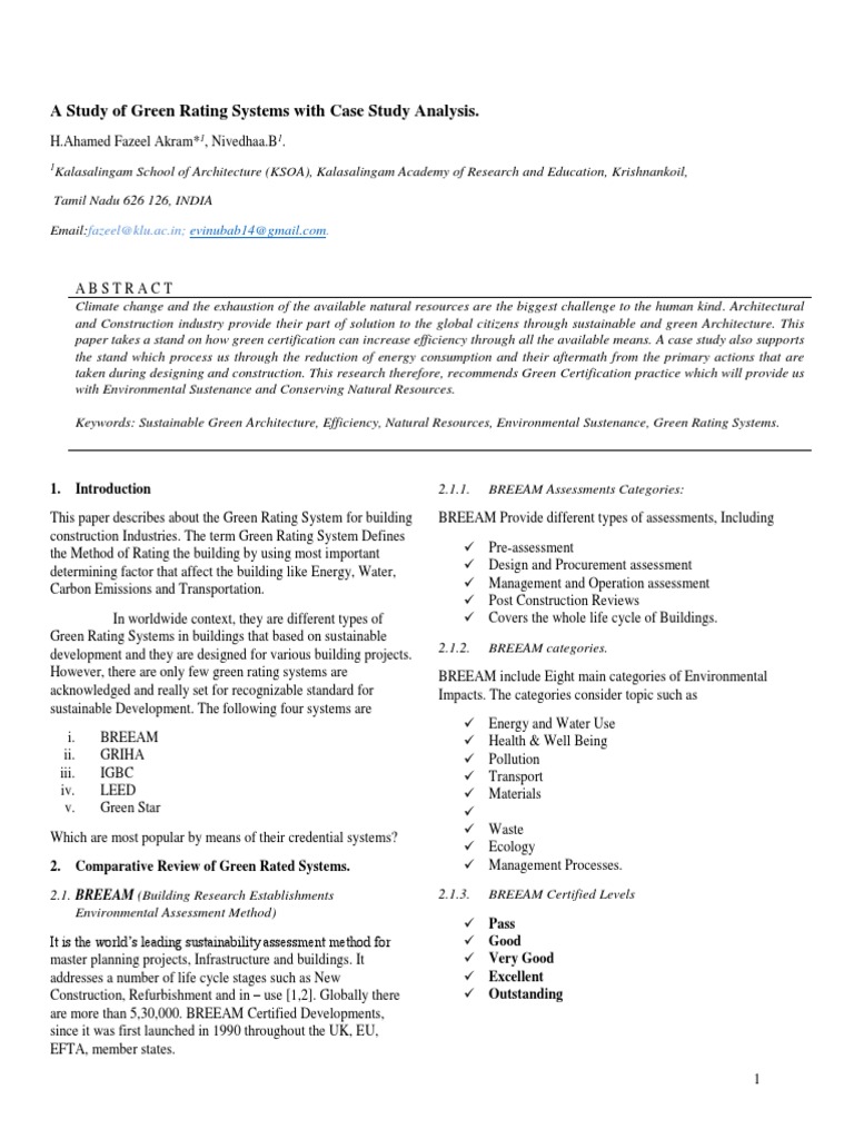 A Study of Green Rating Systems With Case Study Analysis. | PDF ...