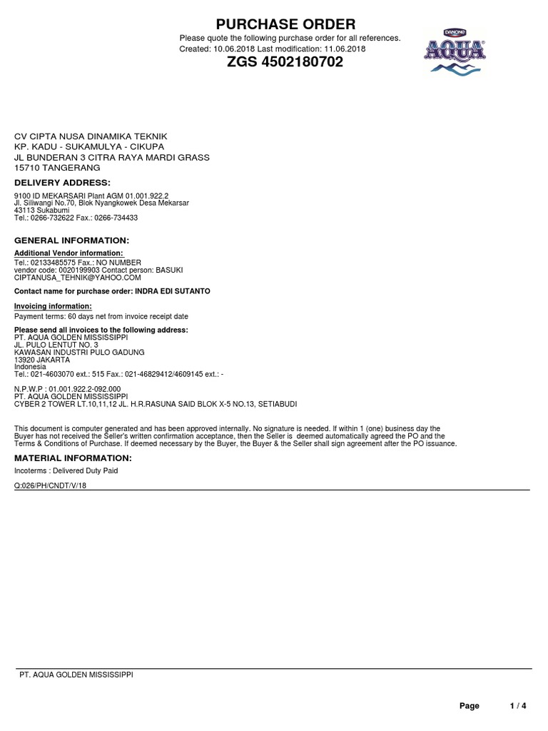 Contoh Po | PDF | Intellectual Property | Breach Of Contract