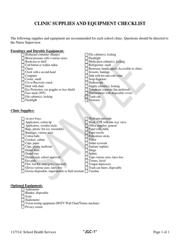 Clinic Supplies Equipment Checklist Sample | PDF | Nature