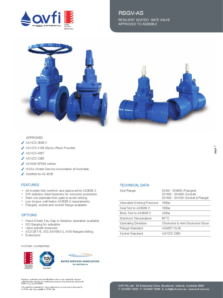 Rsgv-As: Resilient Seated Gate Valve Approved To As2638.2 | PDF | Valve ...