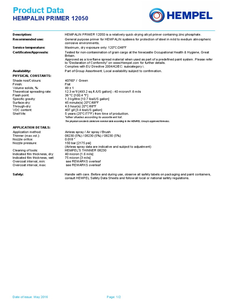 PDS Hempalin Primer 12050 en-GB | PDF | Paint | Industrial Processes