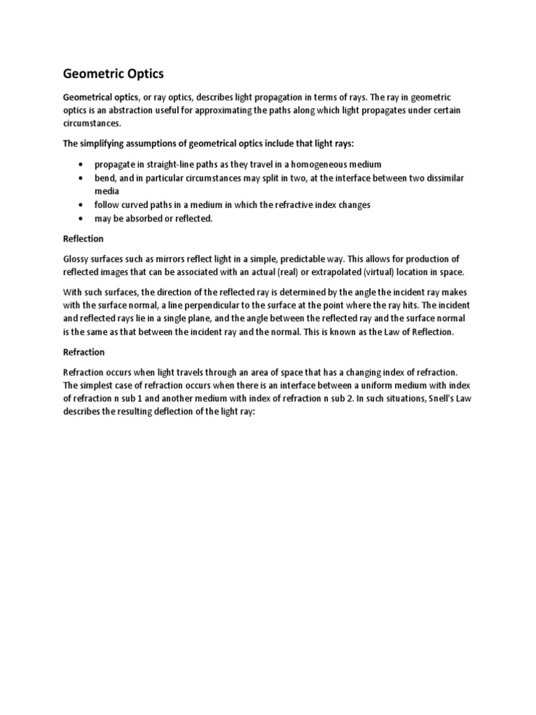 Geometric Optics: Geometrical Optics, or Ray Optics, Describes Light ...