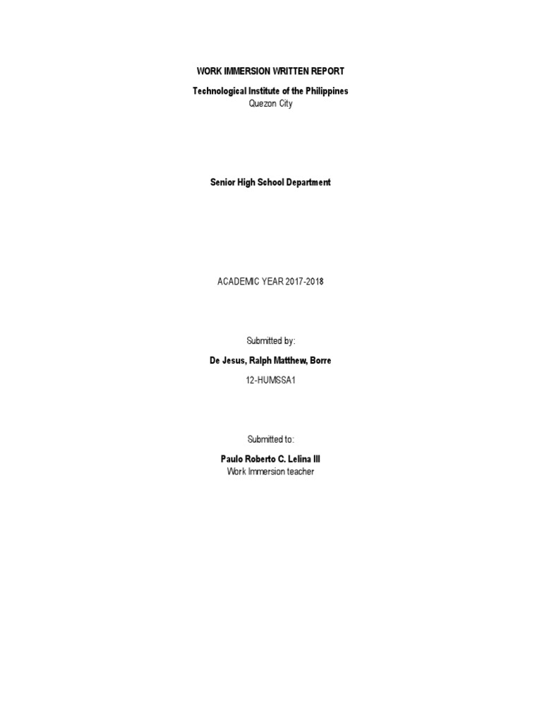 Work Immersion Report: Student Insights | PDF | Libraries | Behavior ...