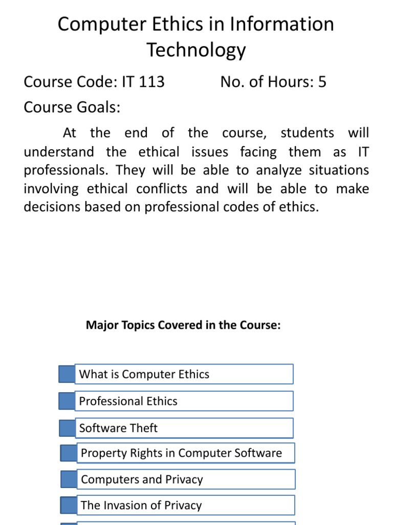 Computer Ethics in IT: Course Overview | PDF | Computers