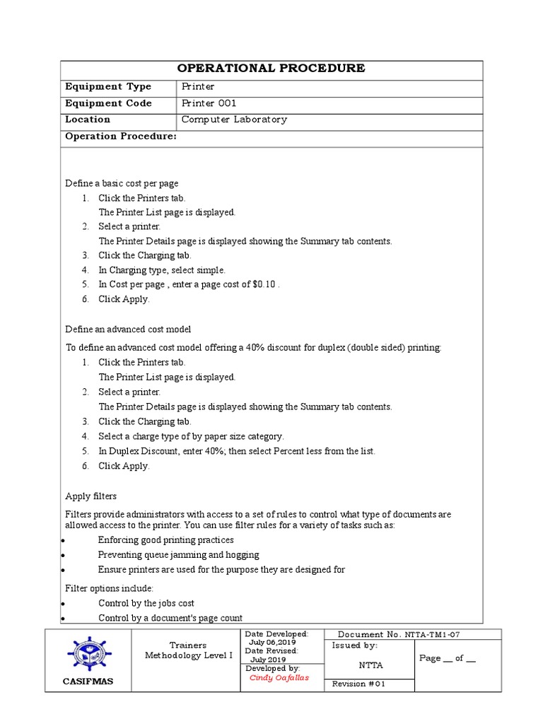 01 Operational Procedure | PDF | Printer (Computing) | Office Equipment