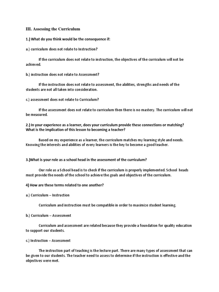 Assessing The Curriculum | PDF | Curriculum | Educational Assessment