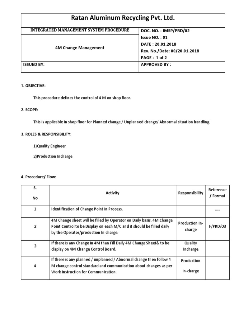 4M Change Procedure | PDF | Computing | Business