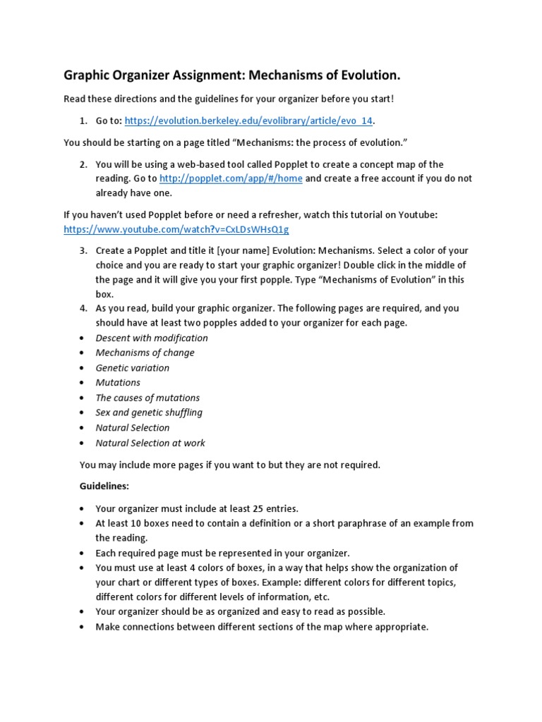 Graphic Organizer Mechanisms of Evolution | PDF | Natural Selection ...