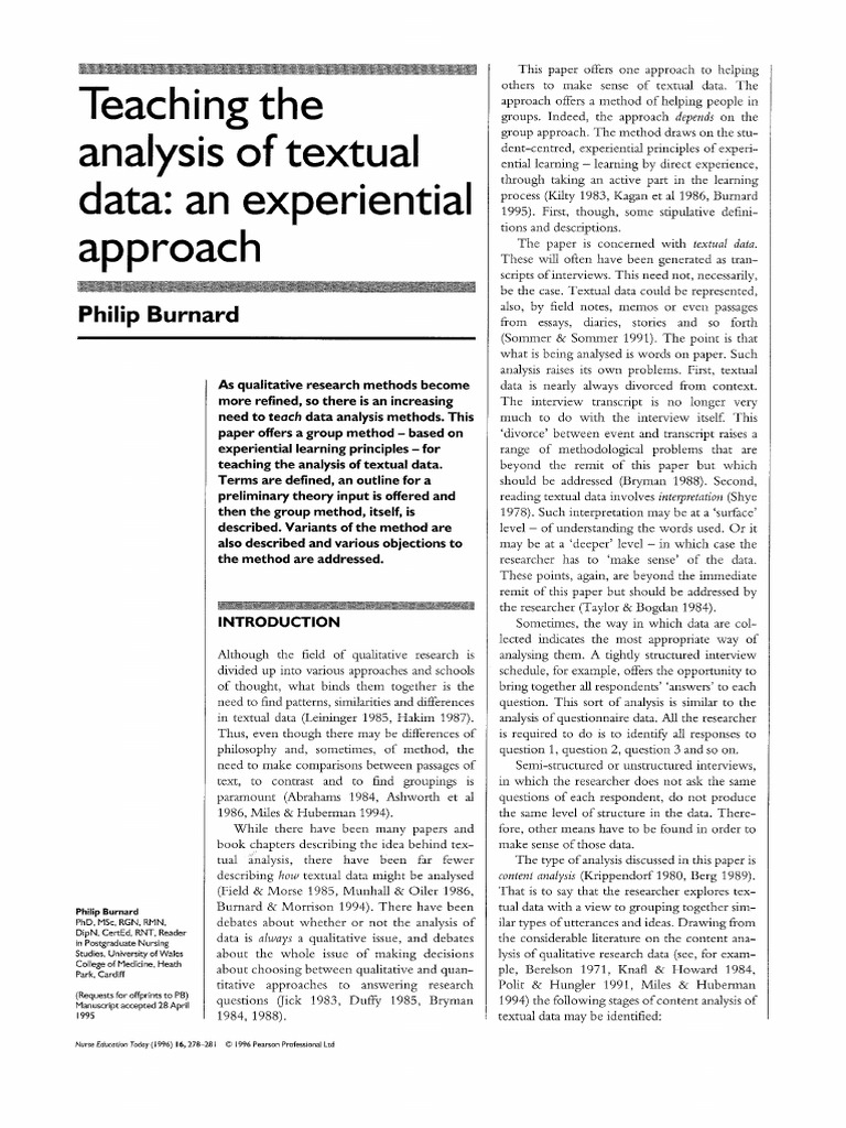 Approach: Teaching The Analysis of Textual Data: An Experiential | PDF ...
