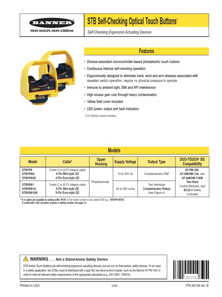 STB Self-Checking Optical Touch Buttons: Features | PDF | Switch | Relay