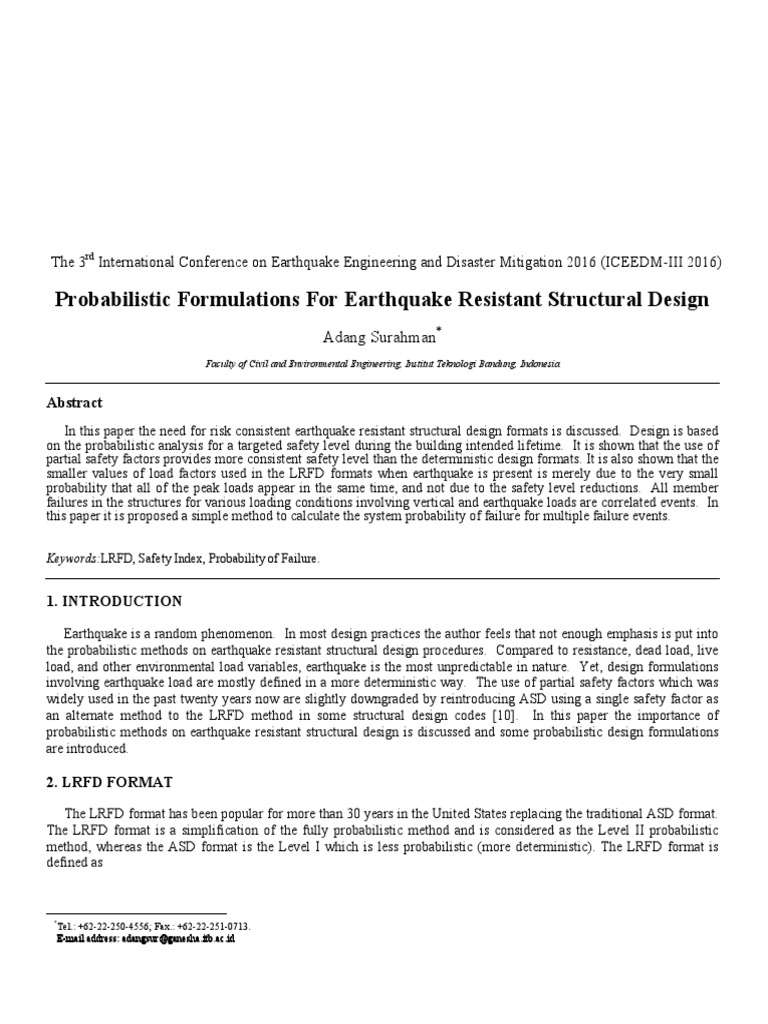 Probabilistic Formulations For Earthquake Resistant Structural Design | PDF | Normal ...