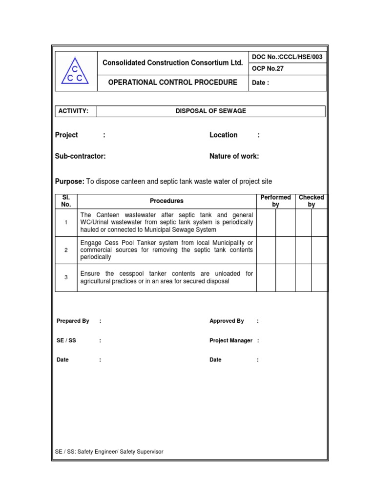 Consolidated Construction Consortium LTD.: DOC No.:CCCL/HSE/003 OCP No ...