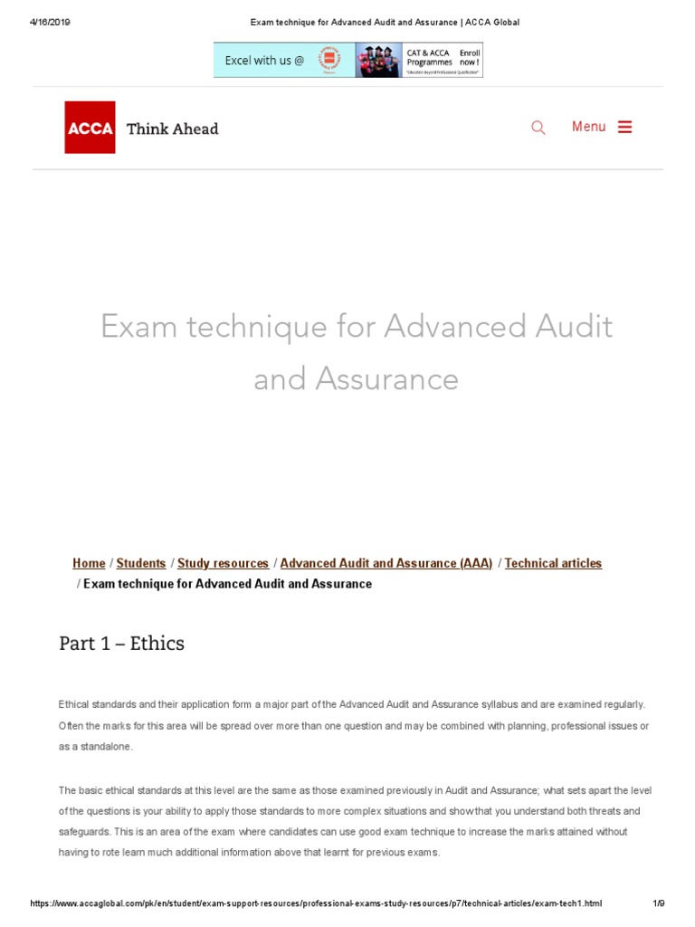 ACCA P7 Exam Technique - Ethics | PDF | Audit | Test (Assessment)