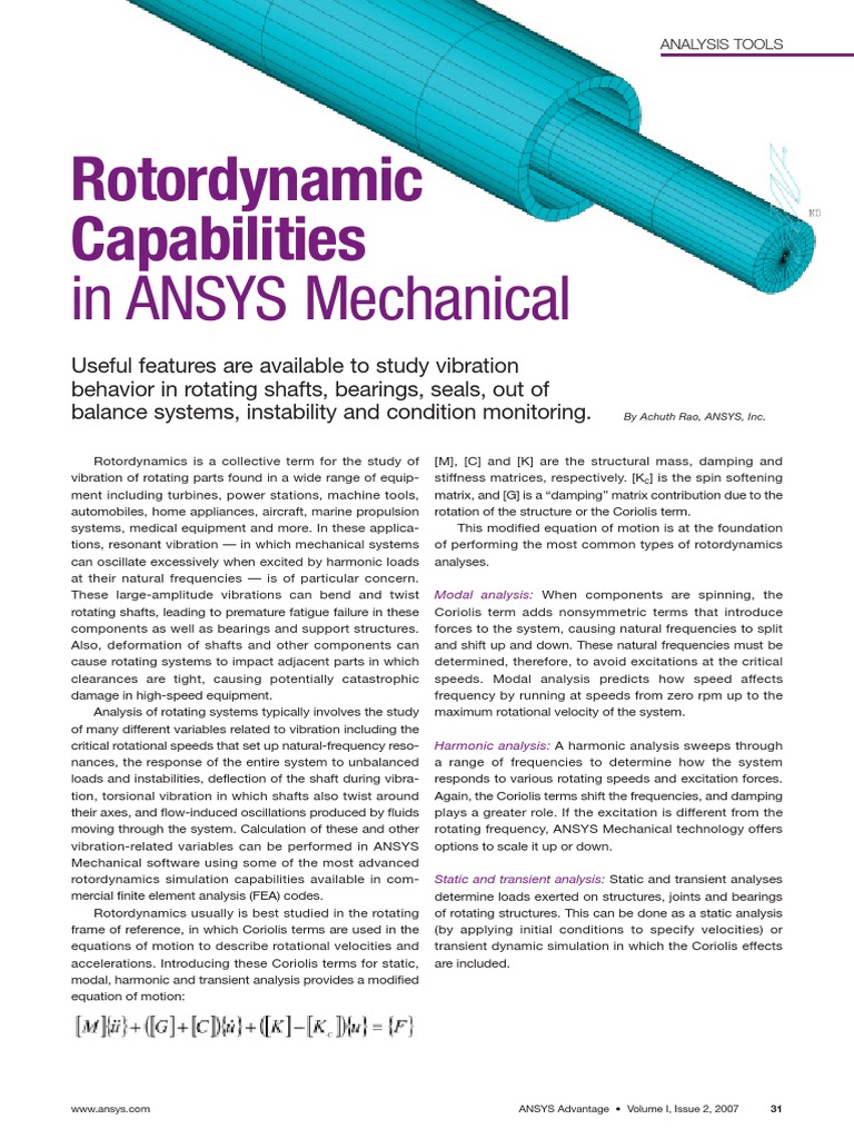 Rotordynamic Capabilities in ANSYS Mechanical PDF | PDF | Motion (Physics) | Mechanical Engineering