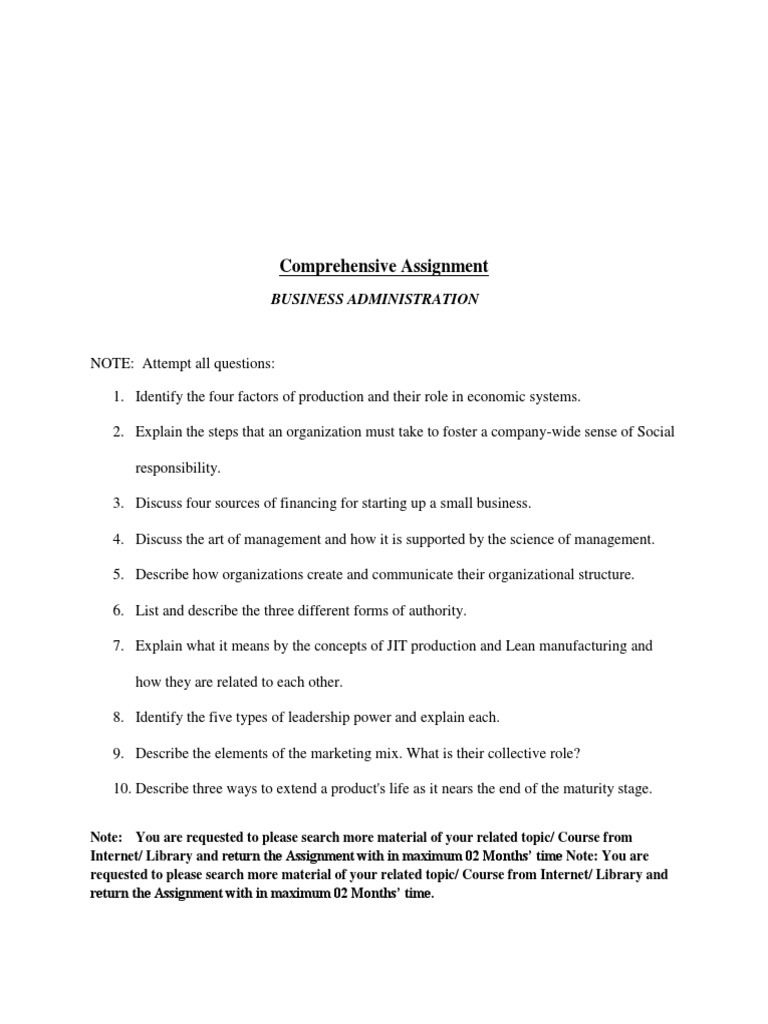 Comprehensive Assignment: Business Administration | PDF