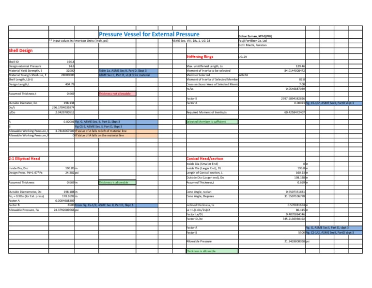 PV External Pressure Spreadsheet ASME VIII Div 1 | PDF | Mechanical ...