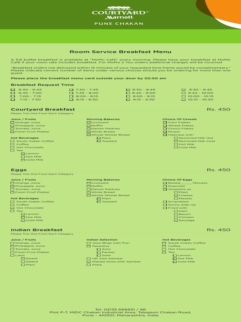 Room Service Breakfast Menu | PDF | Food And Drink | Cuisine