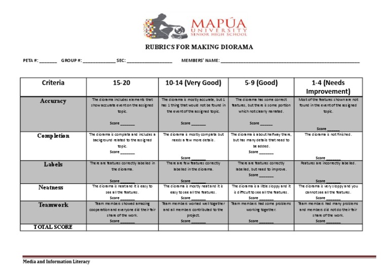 Diorama Project Rubric Criteria | PDF | Cognition | Learning
