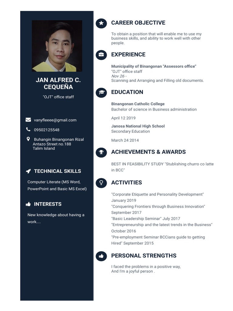 Jan Alfred C. Cequeña: Career Objective | PDF | Cognition | Behavior Modification