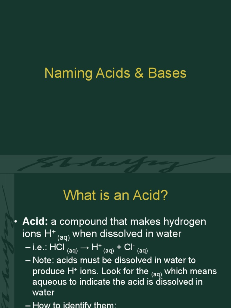 Naming Acids and Bases PDF | PDF | Hydroxide | Acid