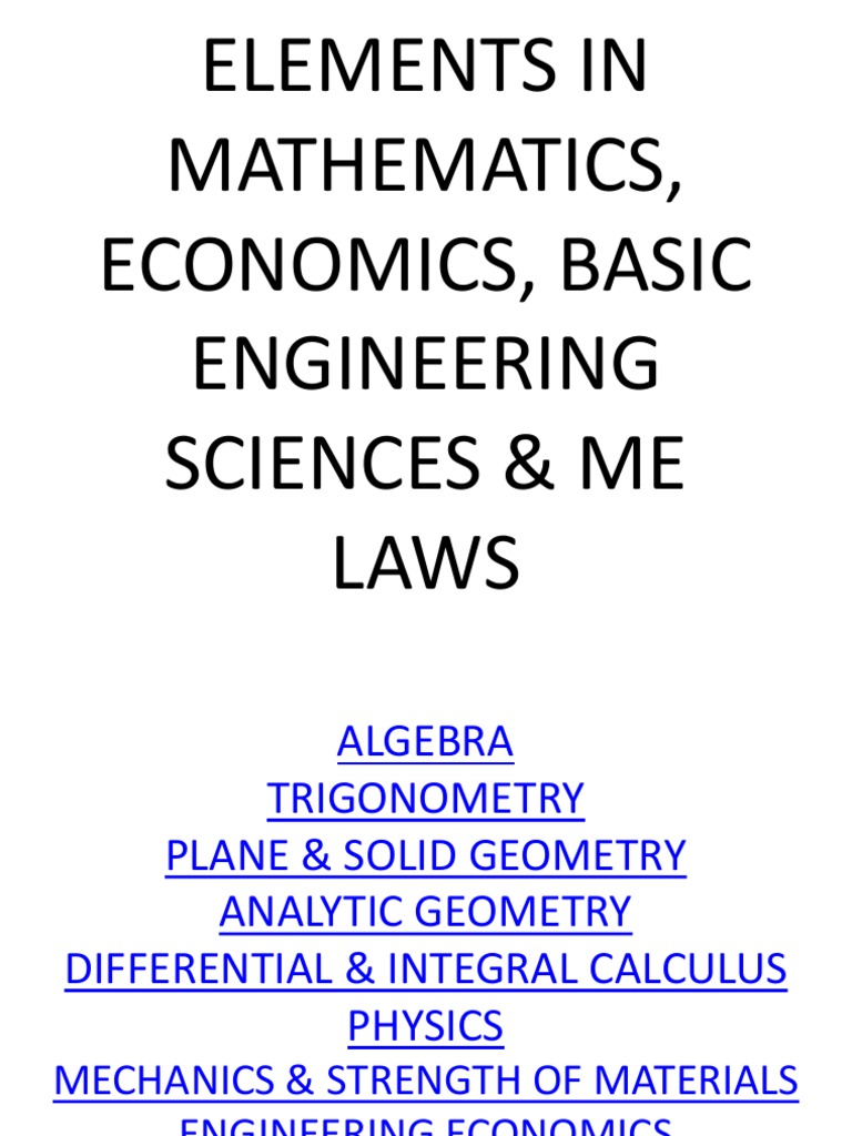 Elements in Mathematics, Economics, Basic Engineering | PDF | Fraction ...