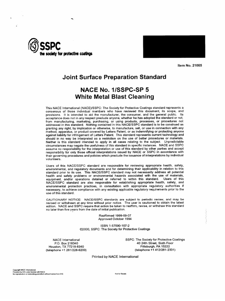 SSPC SP5 | PDF | Industrial Processes | Chemical Substances