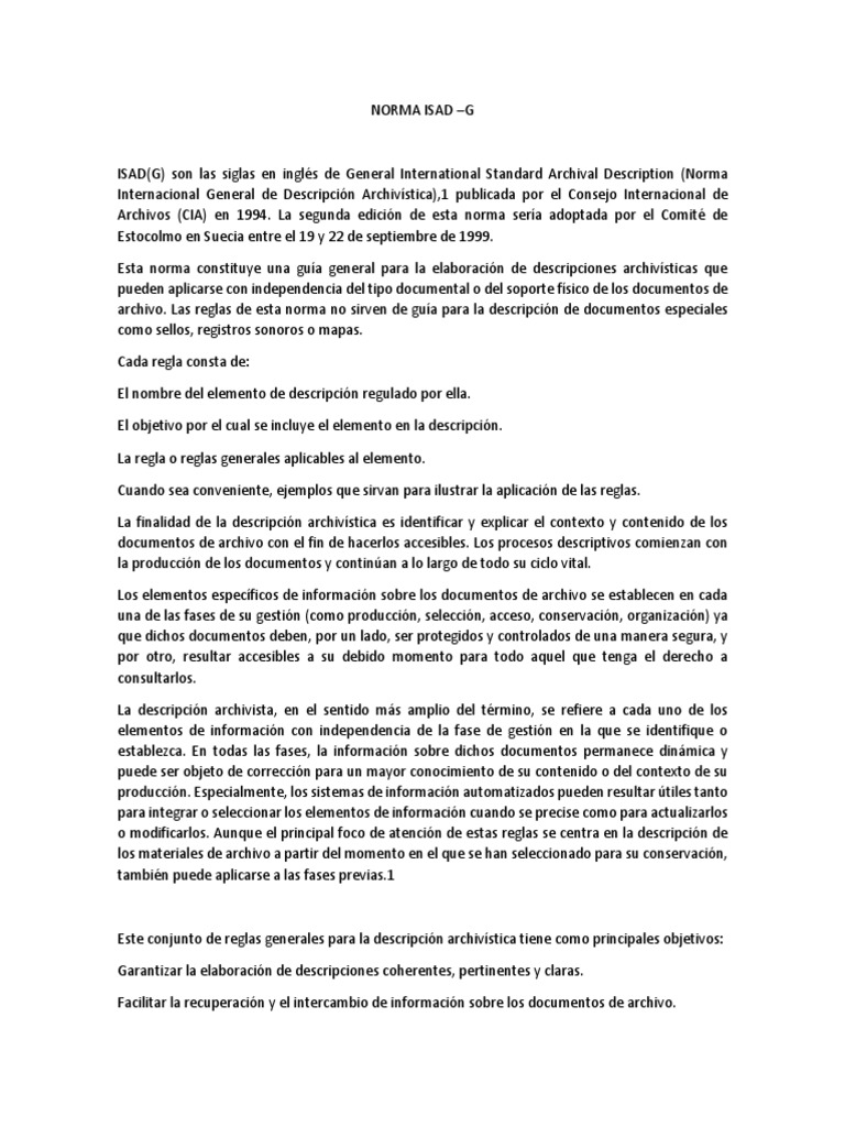 Descripción Documental (Norma ISAD - G | PDF