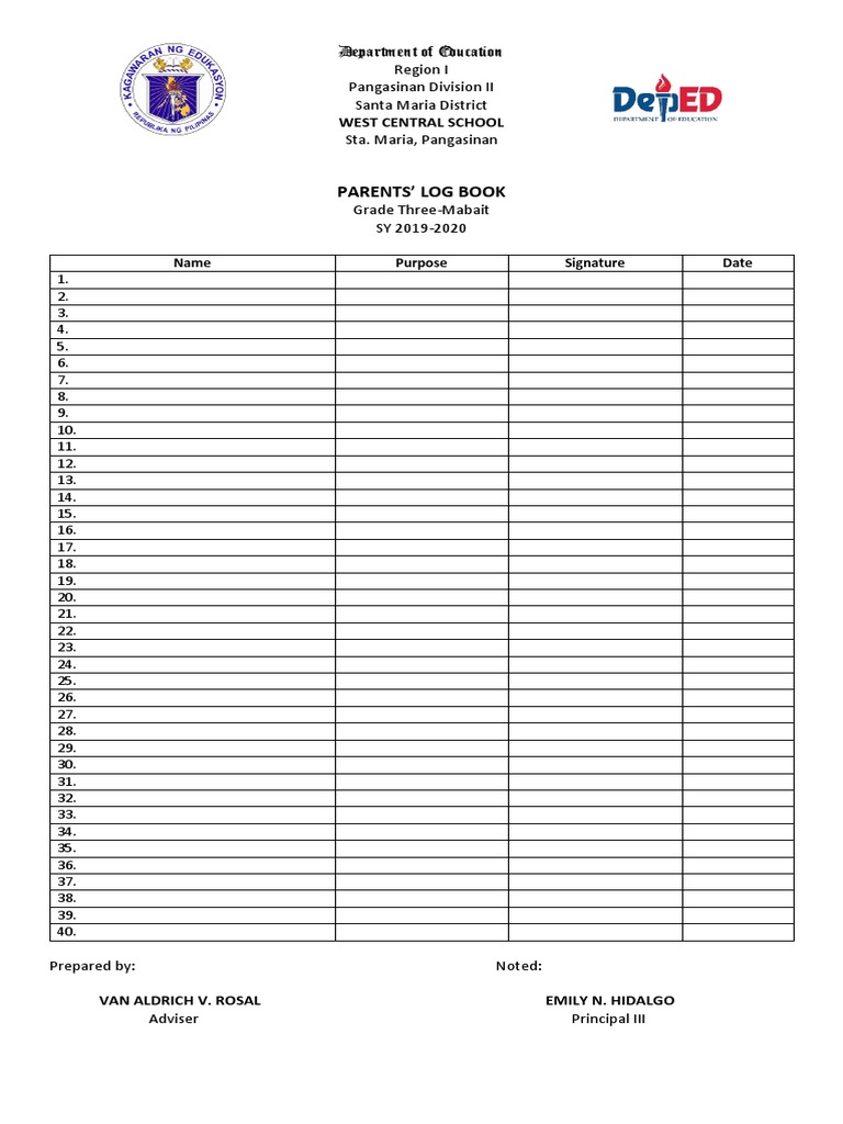 Parents' Log Book: West Central School | PDF