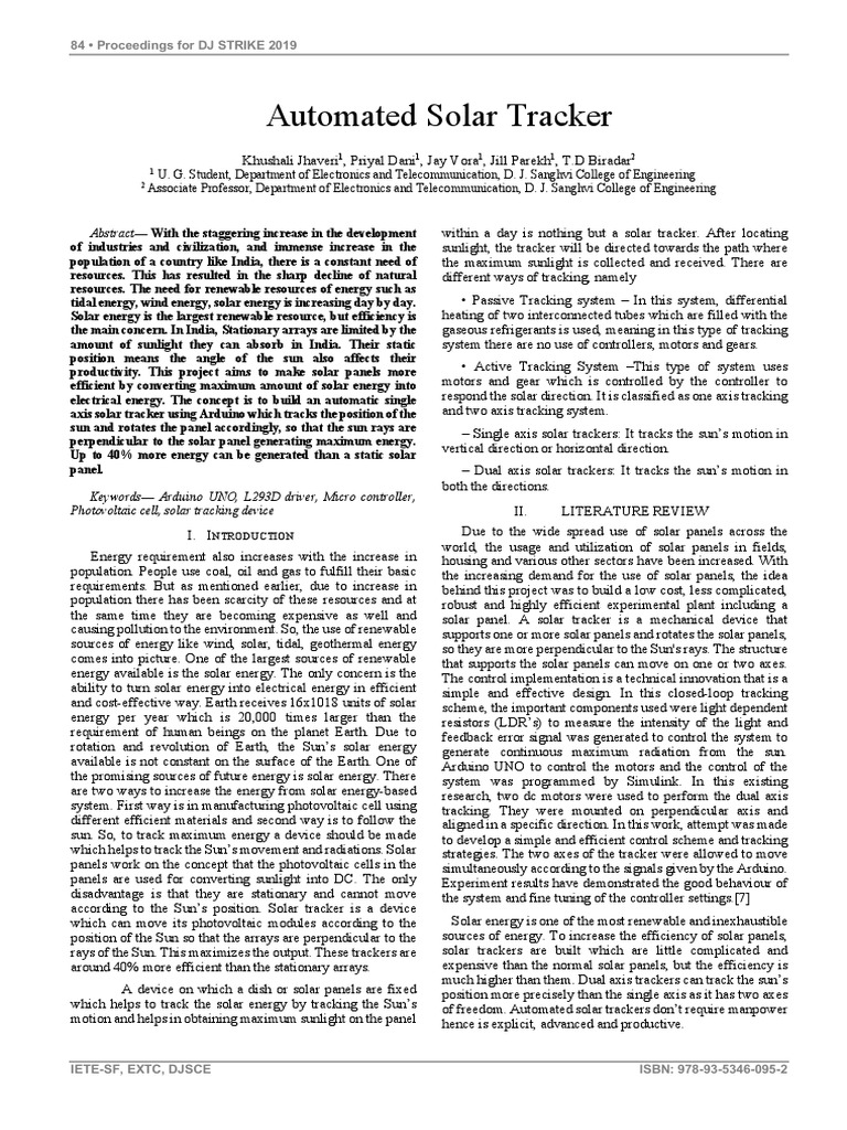 Automated Solar Tracker | PDF | Arduino | Solar Energy