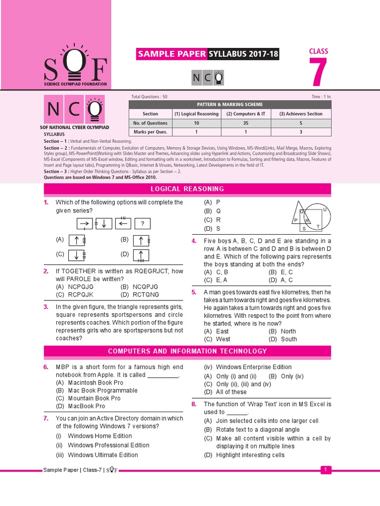 Nco Sample Paper Class-7 PDF | PDF | Macintosh | Computer Virus