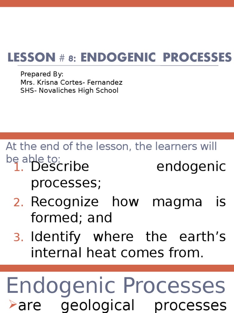 Lesson 8 - Endogenic Processes | PDF | Magma | Igneous Rock