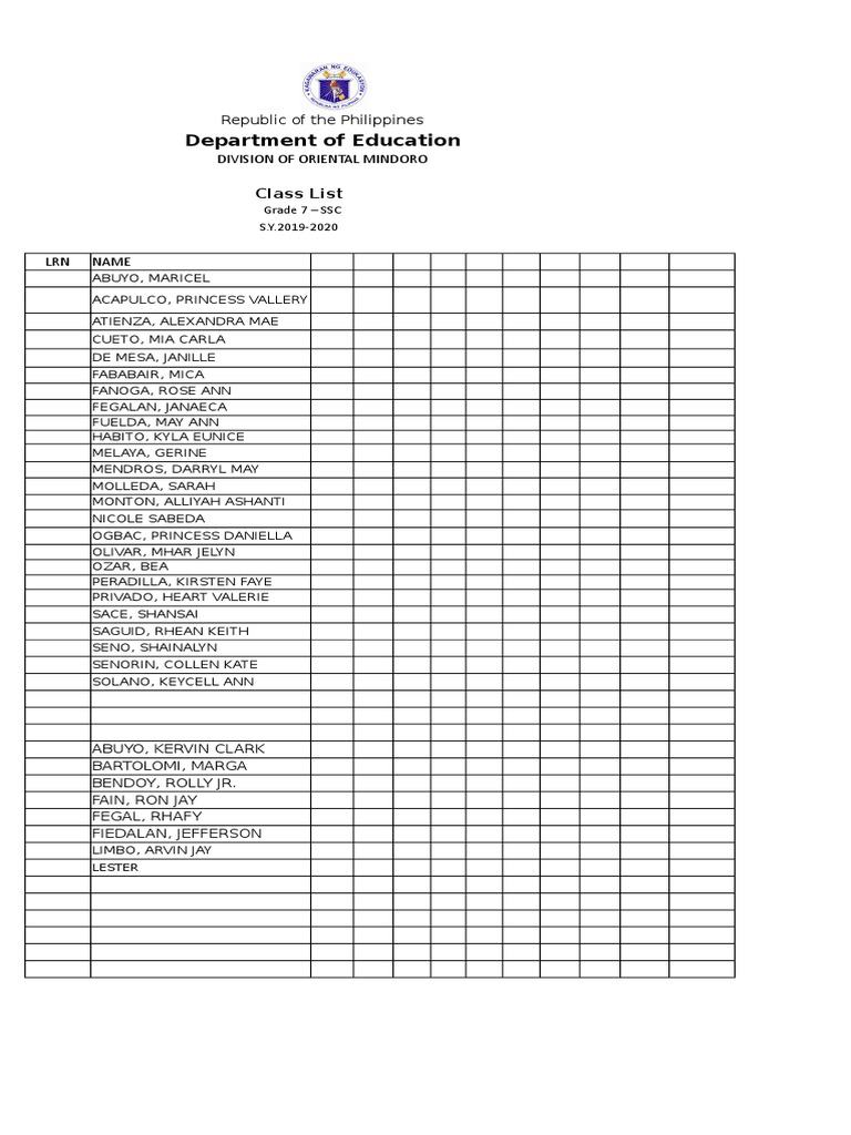 Department of Education: Class List | PDF