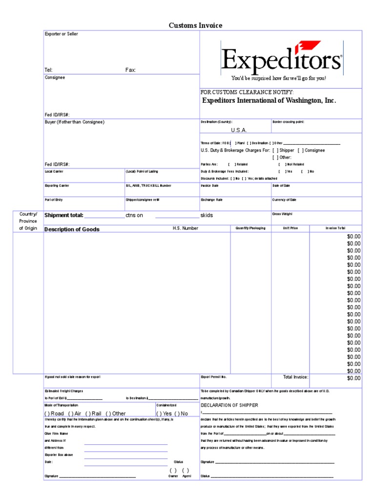 Customs Invoice: Expeditors International of Washington, Inc | PDF ...