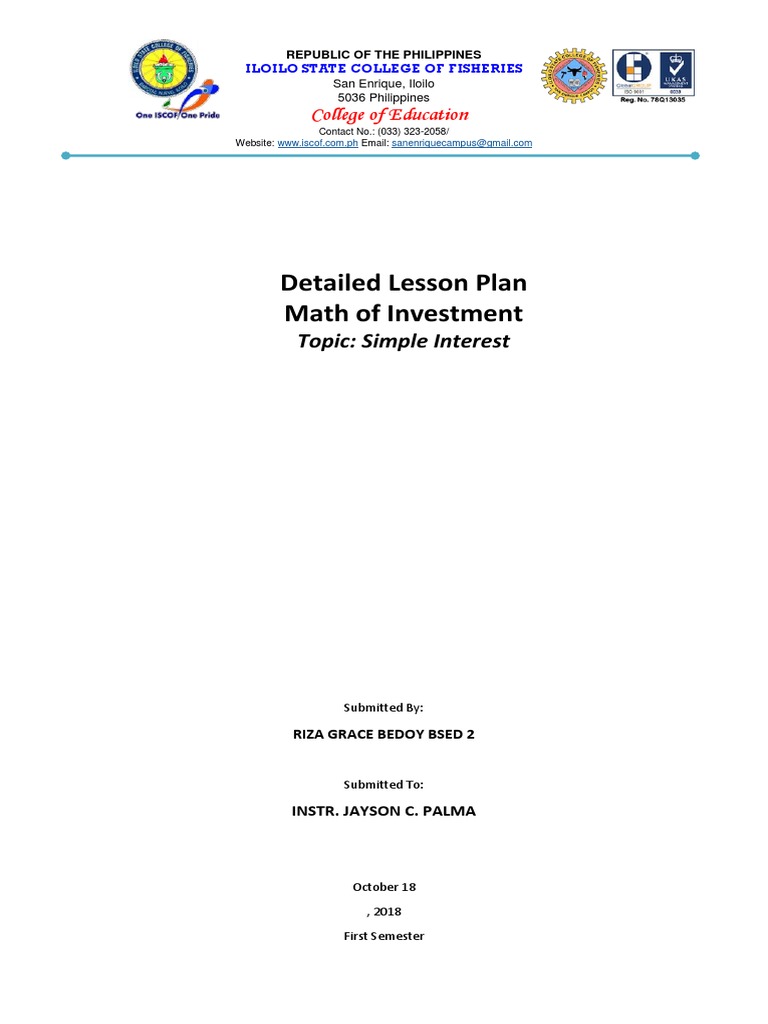 A Detailed Lesson Plan in Math of Investment | PDF | Loans | Interest